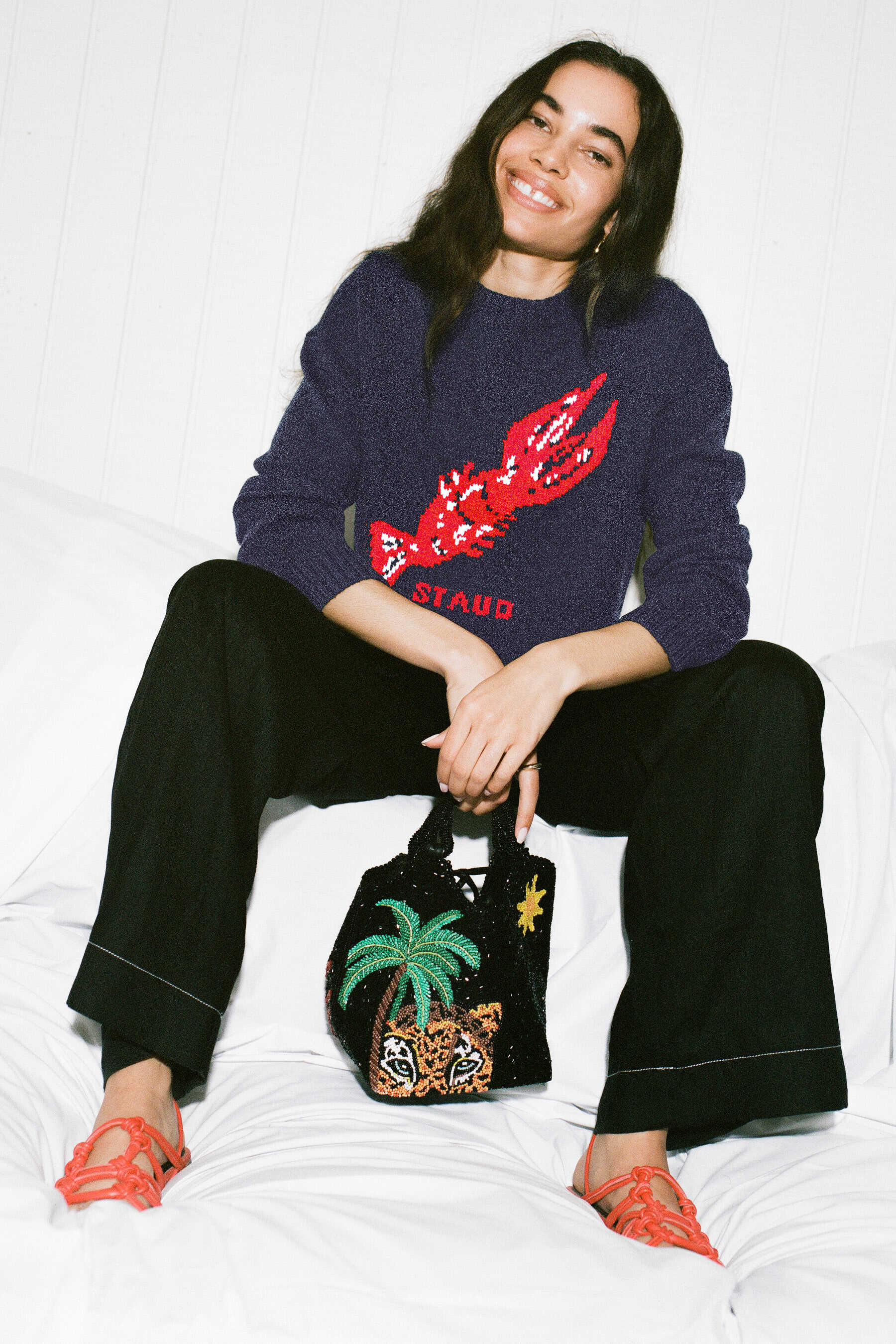 NAVY LOBSTER & SCENE BEADED LOOKS – STAUD