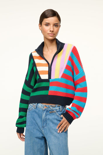 STAUD CROPPED HAMPTON SWEATER CABANA STRIPE MULTI