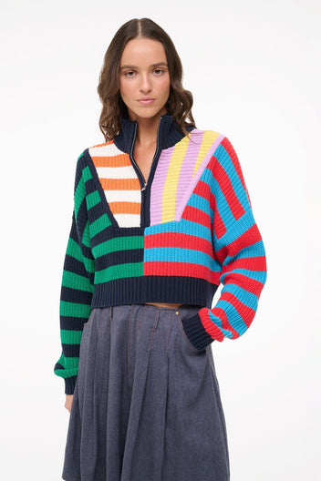 STAUD CROPPED HAMPTON SWEATER CABANA STRIPE MULTI