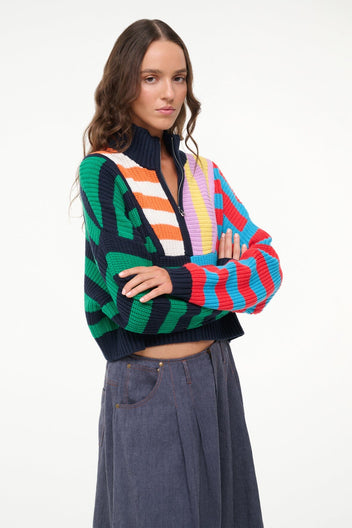 STAUD CROPPED HAMPTON SWEATER CABANA STRIPE MULTI