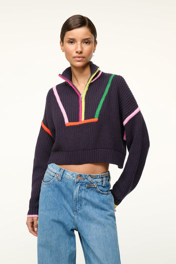 STAUD CROPPED HAMPTON SWEATER NAVY MULTI