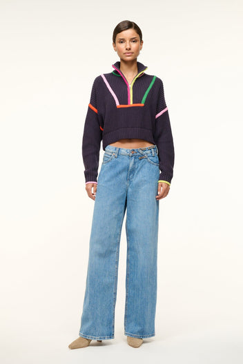 STAUD CROPPED HAMPTON SWEATER NAVY MULTI