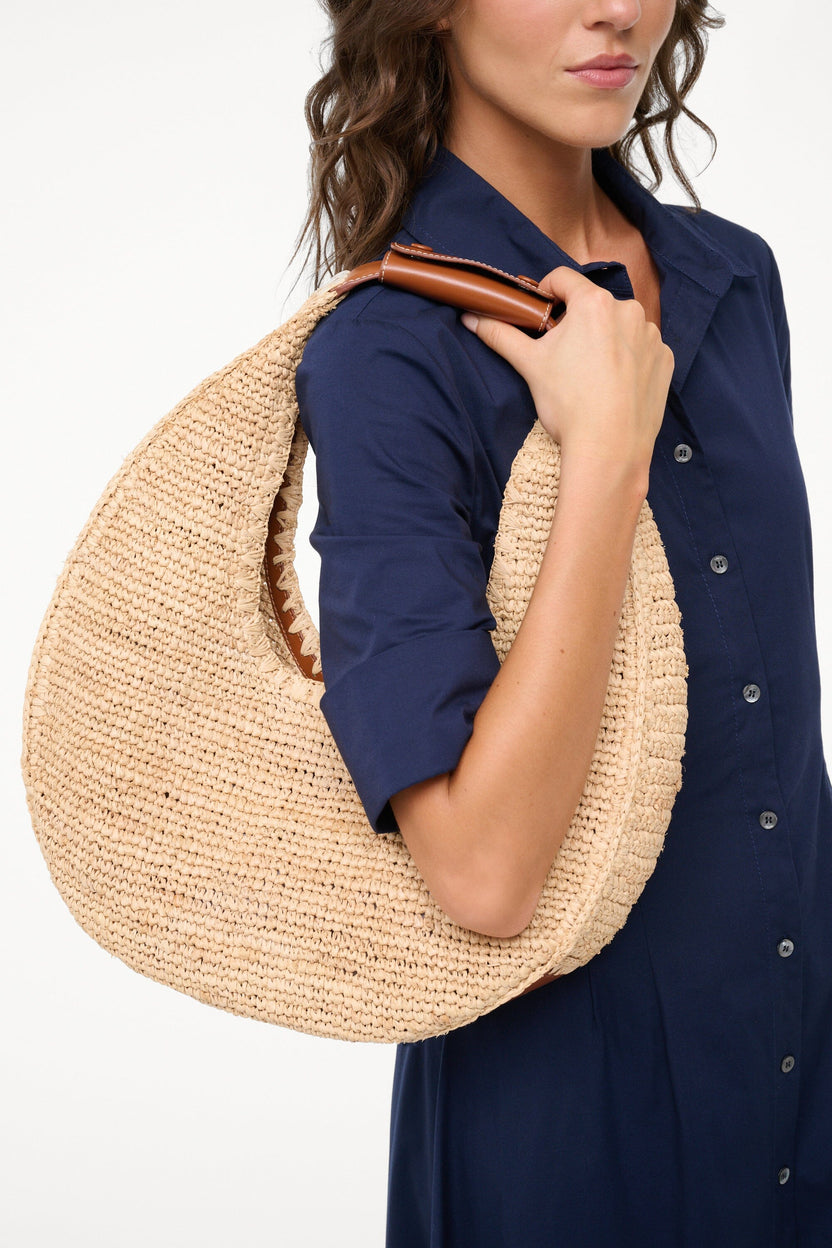 STAUD MOON RAFFIA BAG NATURAL TAN