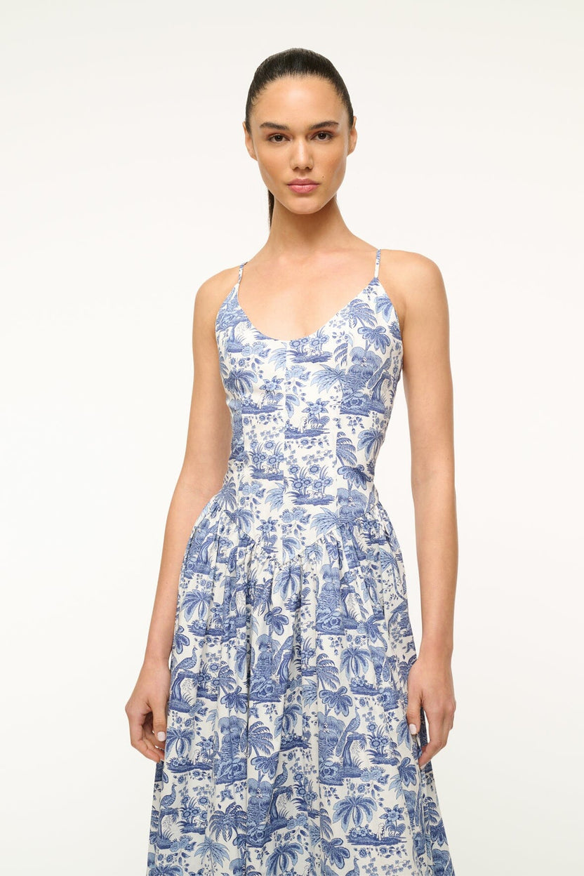 STAUD DENA DRESS BLUE TOILE
