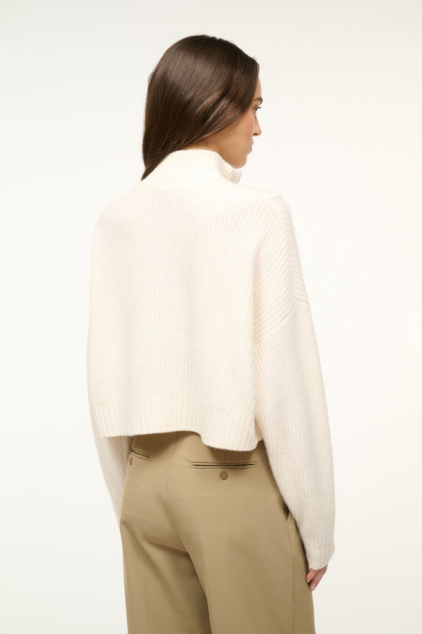 STAUD CASHMERE CROPPED HAMPTON SWEATER IVORY