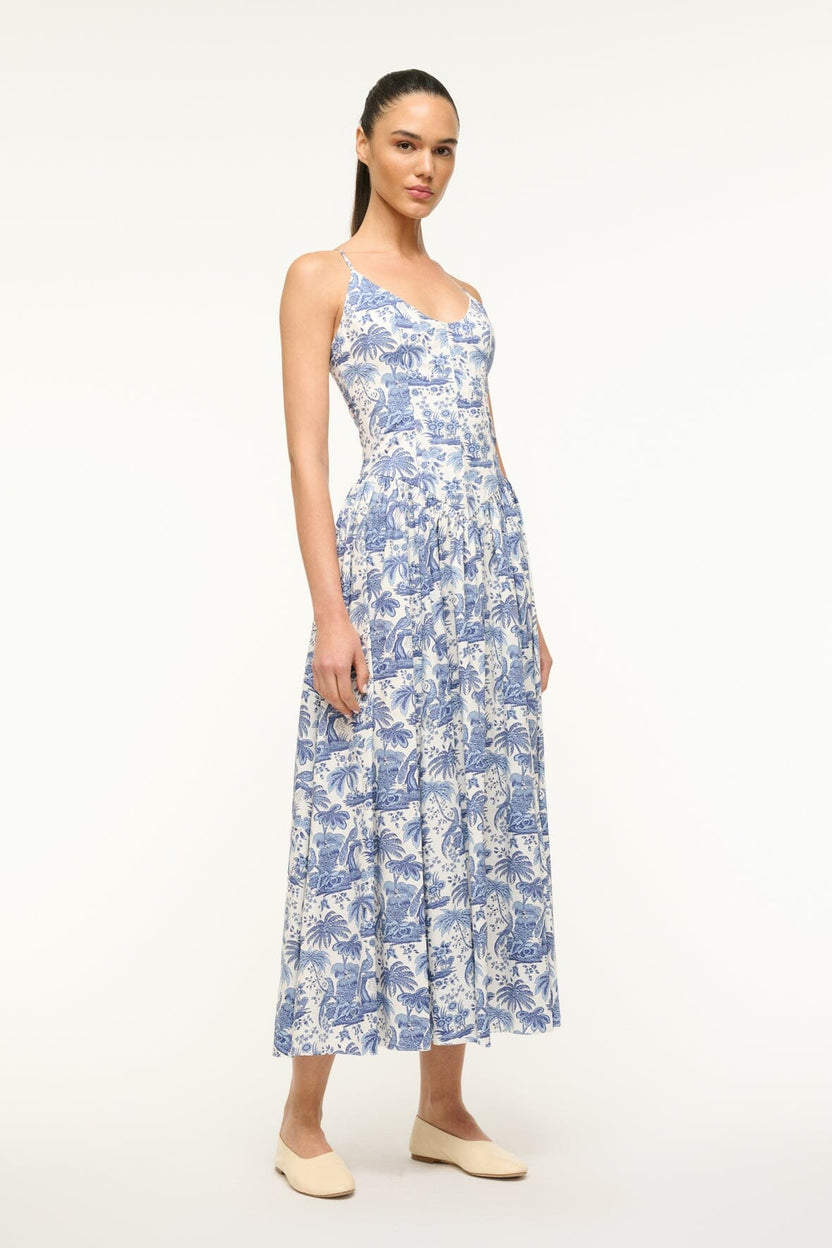 STAUD DENA DRESS BLUE TOILE