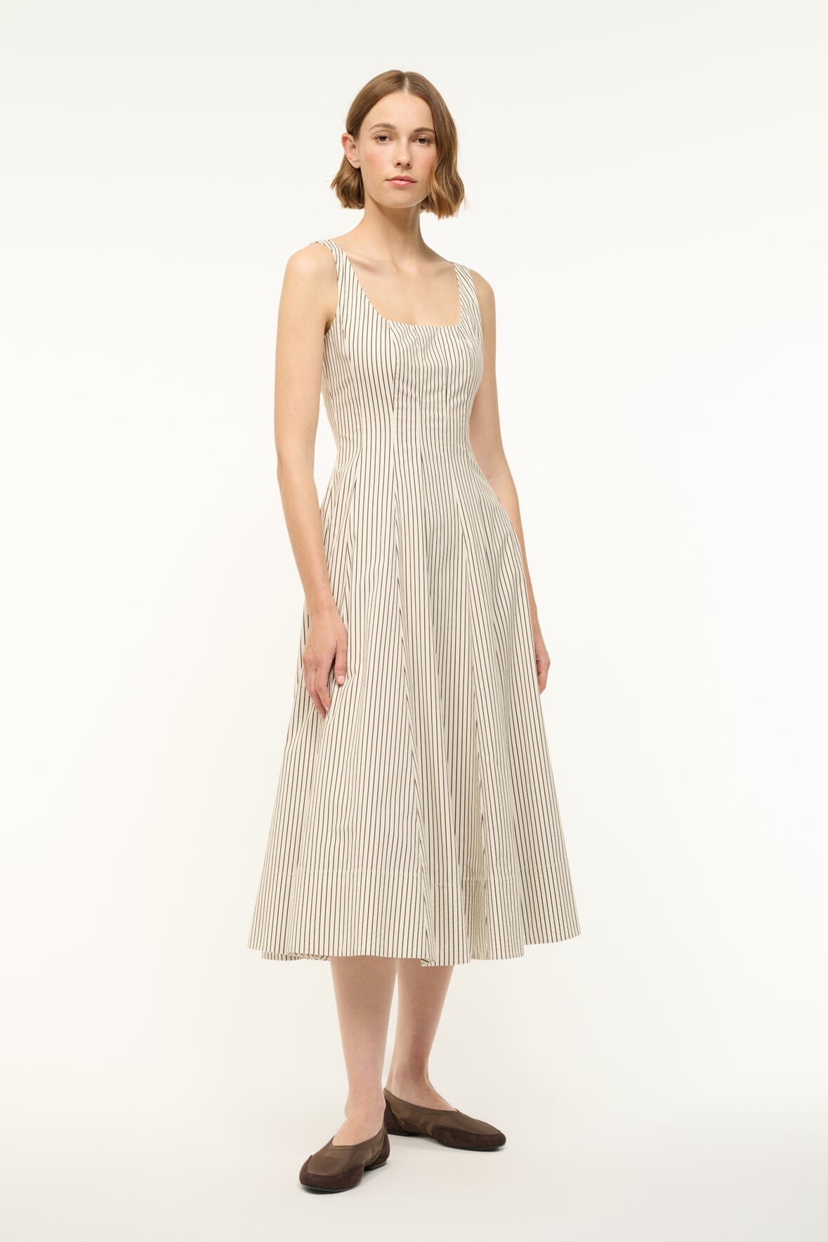 STAUD WELLS DRESS IVORY DARK OAK MICRO STRIPE STAUD WELLS DRESS IVORY DARK OAK MICRO STRIPE