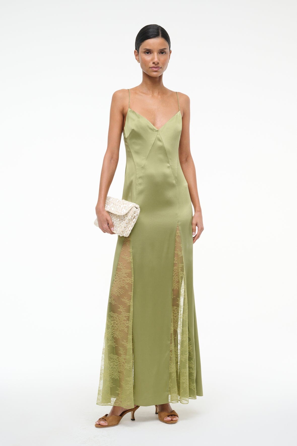 STAUD TRINITY SILK DRESS MOSS