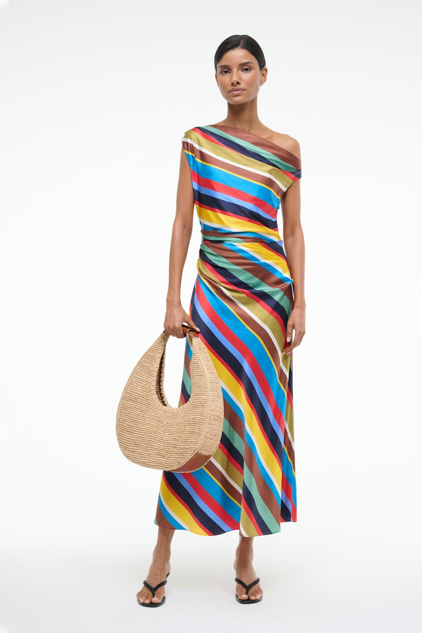 STAUD PHARE SILK DRESS MARKET STRIPE