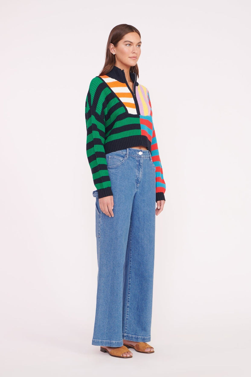STAUD CROPPED HAMPTON SWEATER CABANA STRIPE MULTI
