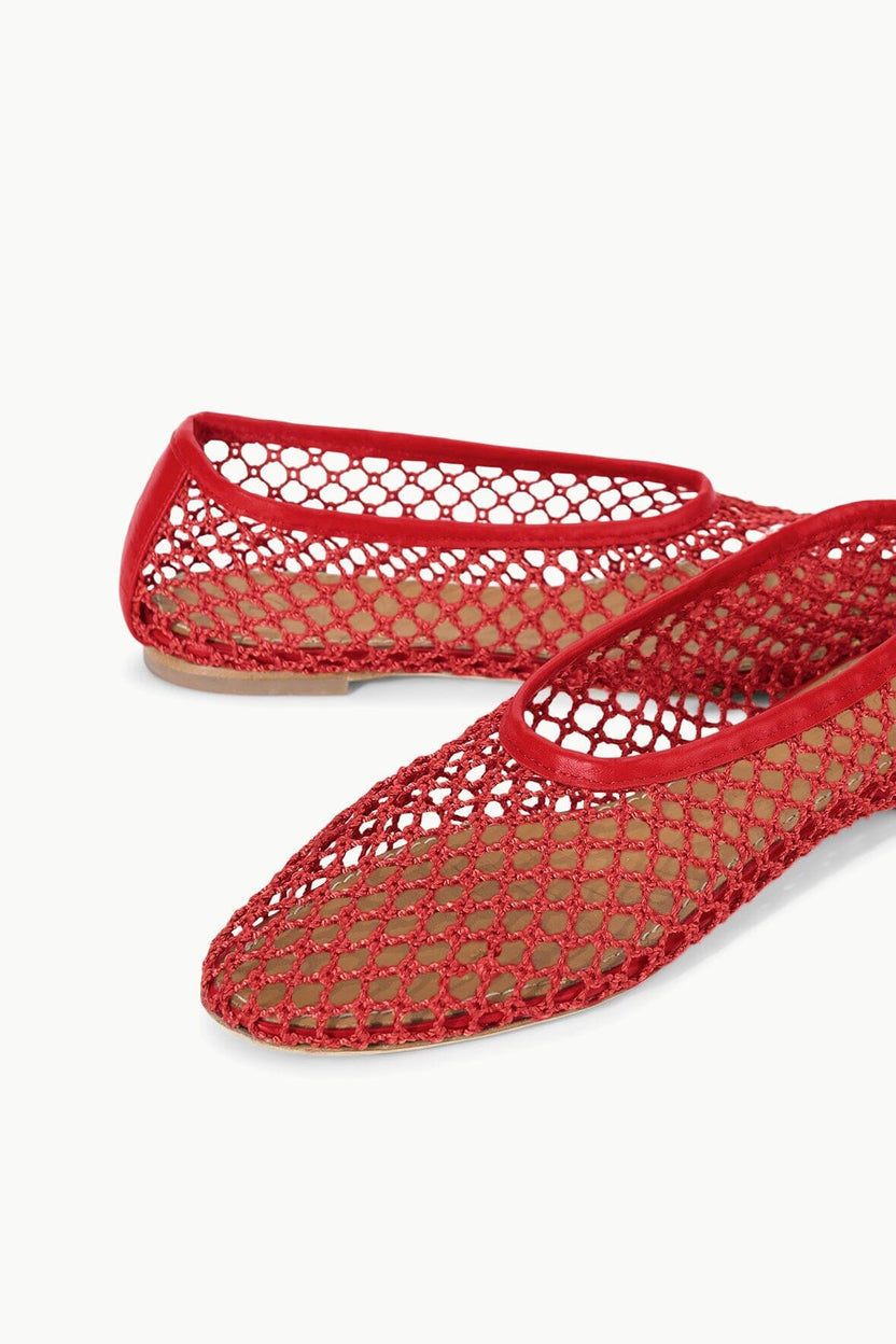 STAUD ALBA BALLET FLAT RED NETTING